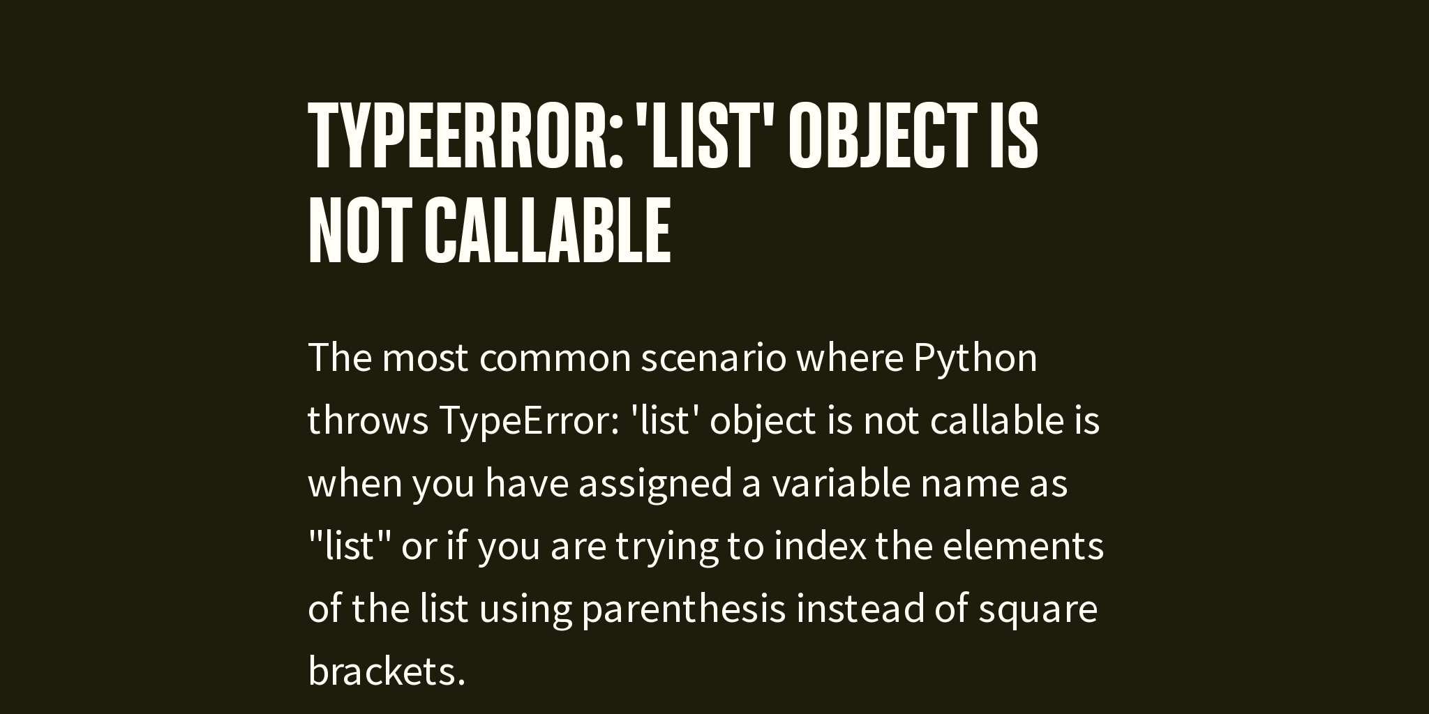 Typeerror List Object Is Not Callable Briefly